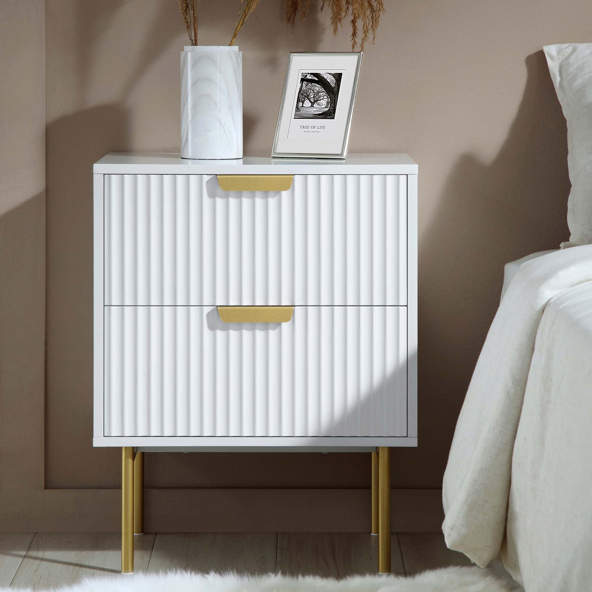Richmond Ridged 2 Drawer Bedside Table, Matte White