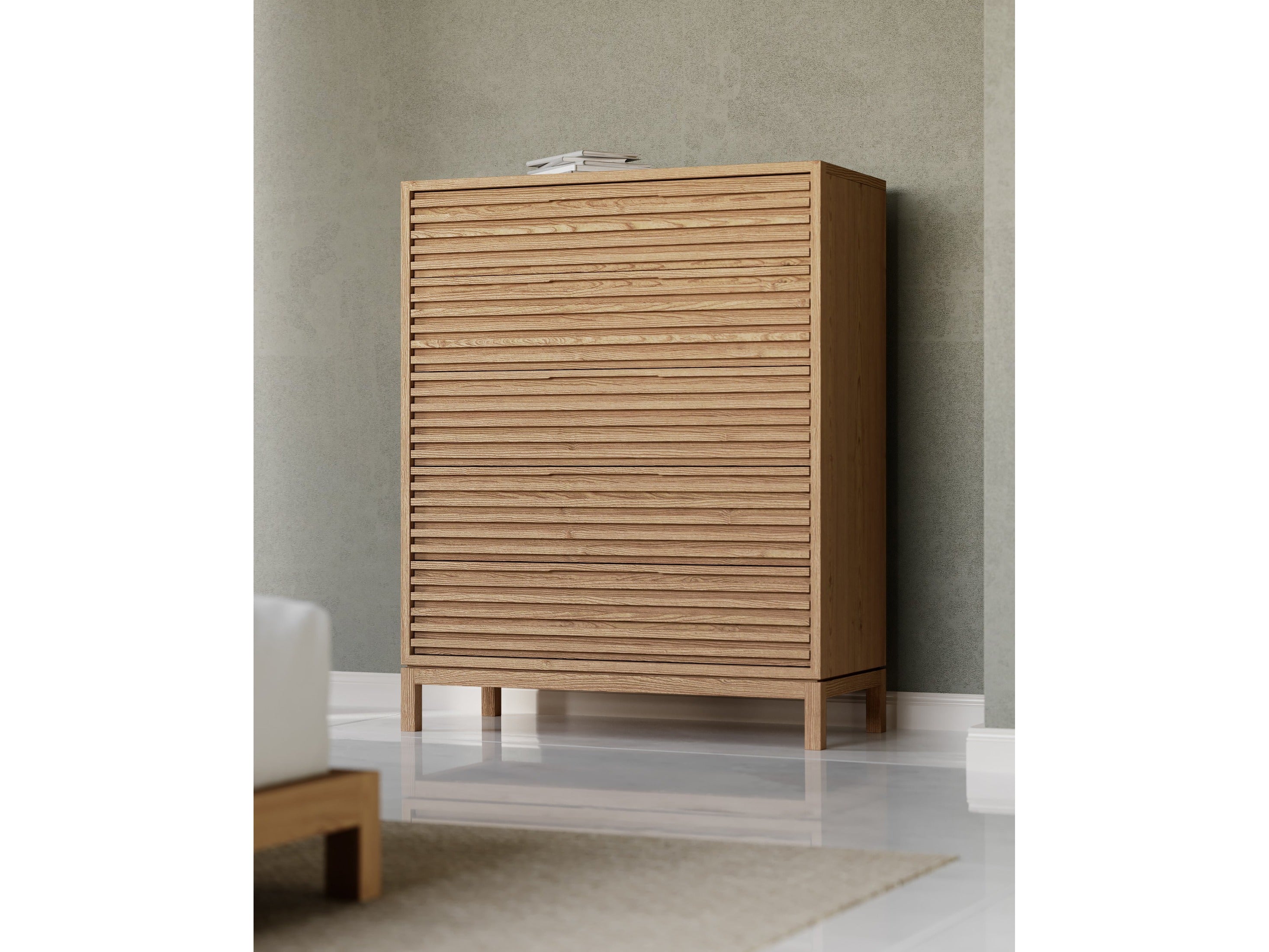 Tanner Five Drawer Ash Wood Chest in Flaxen